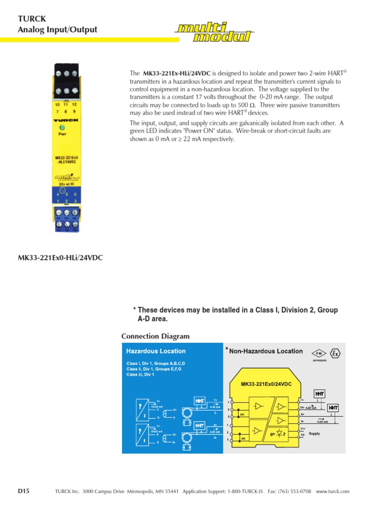 Turck Analog Input/Output: Mk33-221Ex0-Hli/24Vdc | PDF ...