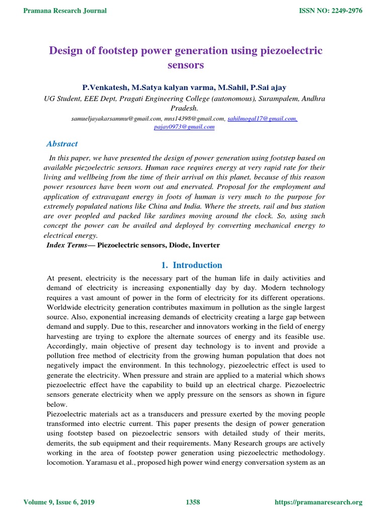 Design of Footstep Power Generation Using Piezoelectric Sensors | PDF ...