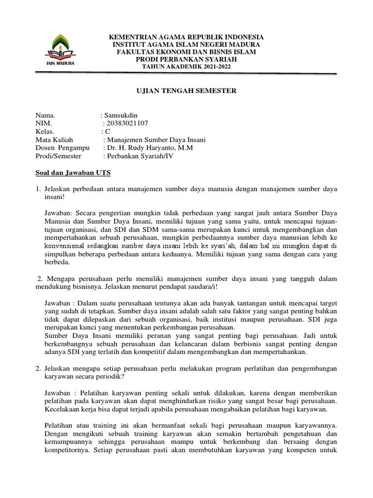 Uts Sam Msdi PBS C Semester Iv | PDF | Karier & Perkembangan