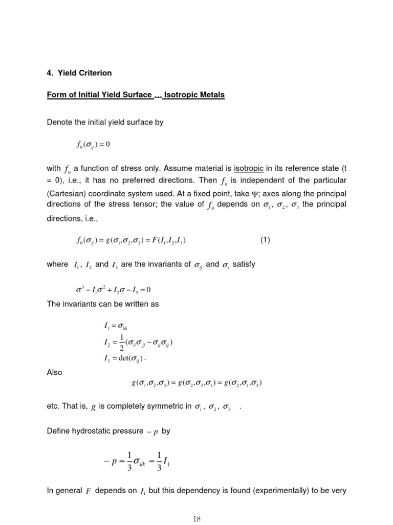 Yield Criterion Form of Initial Yield Surface Isotropic Metals | PDF ...