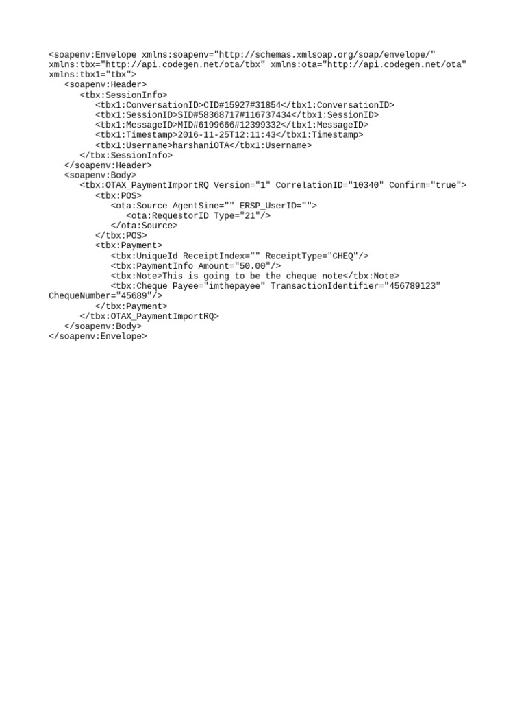 OTAX PaymentImportRQ Cheque | PDF