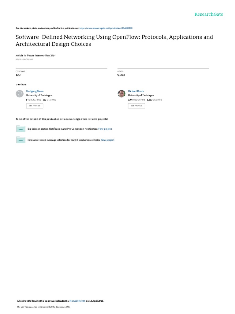 Software Defined Networking Using Openflow Protoco Pdf Computer Network Internet Protocols