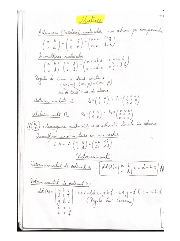 Matrice Formule PT Clasa A 12 A | PDF