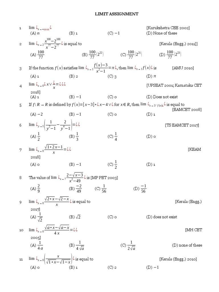 Limit Assignment | PDF | Mathematical Objects | Complex Analysis