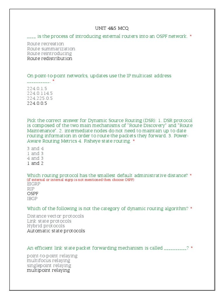 Route Redistribution: Unit 4&5 MCQ | PDF | Internet Protocols | Routing