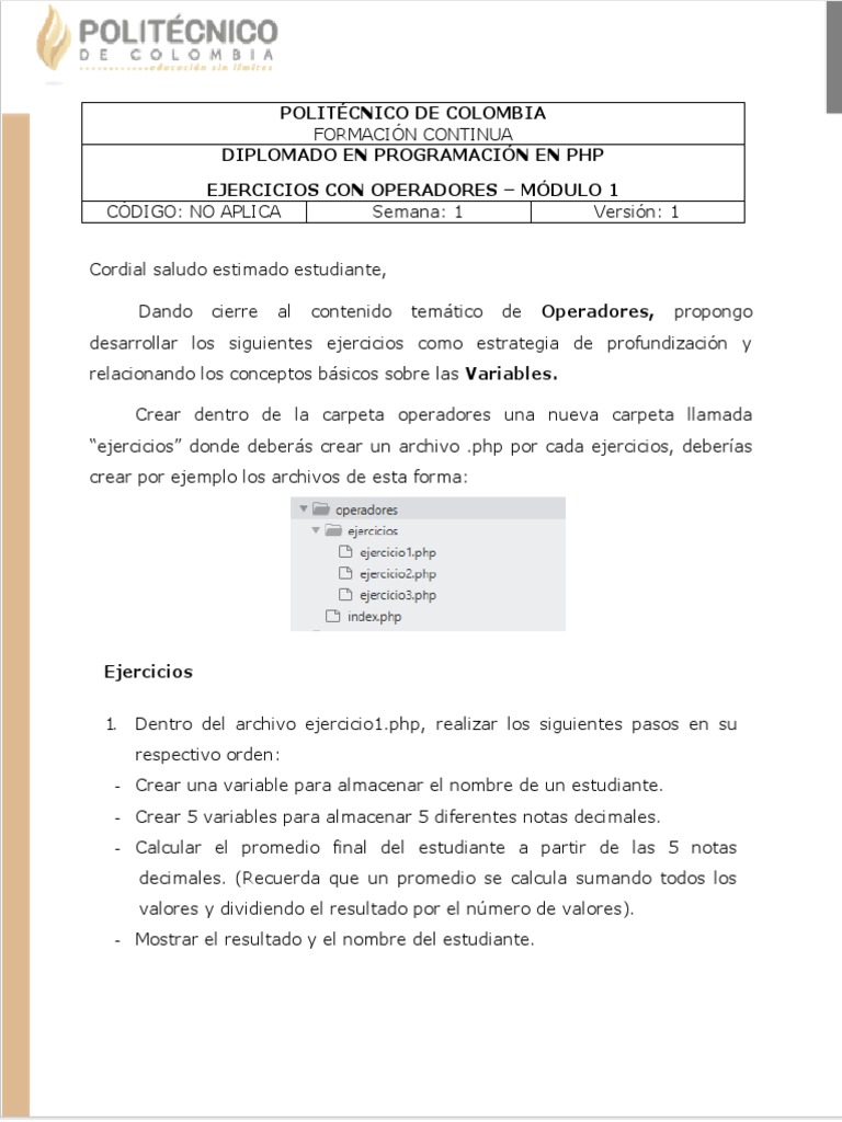 Ejercicios PHP: Operadores Básicos | PDF | Php | Ciencias de la Computación