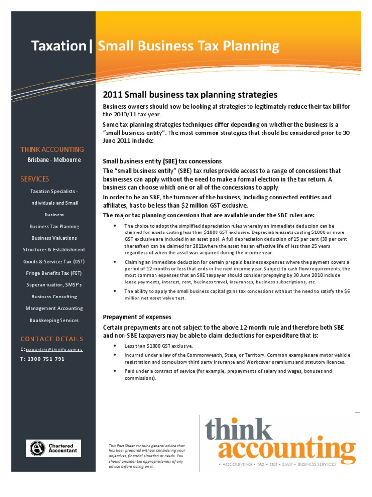 2011 Small Business Tax Planning Guide | PDF | Tax Deduction | Expense