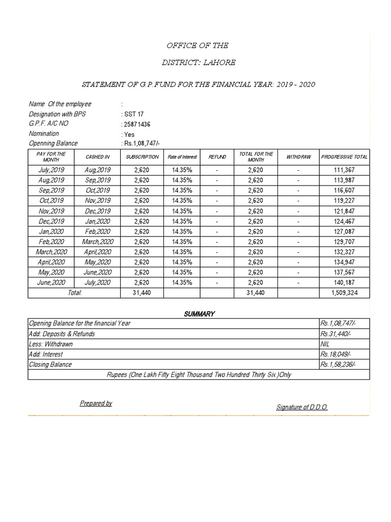 GPF Calculator 2020 PDF | PDF