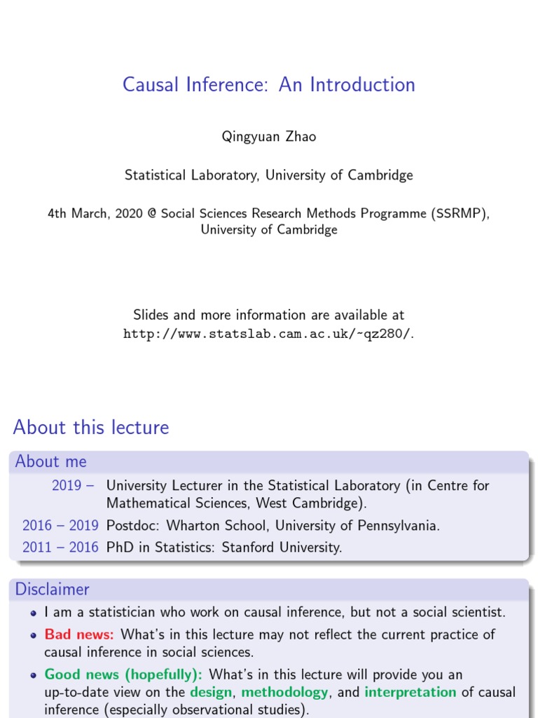 Causal Inference: An Introduction: Qingyuan Zhao | PDF | Statistics ...