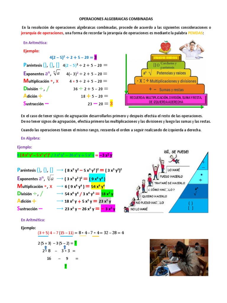 Operaciones Algebra Combinada | PDF | Sustracción | Notación Matemática