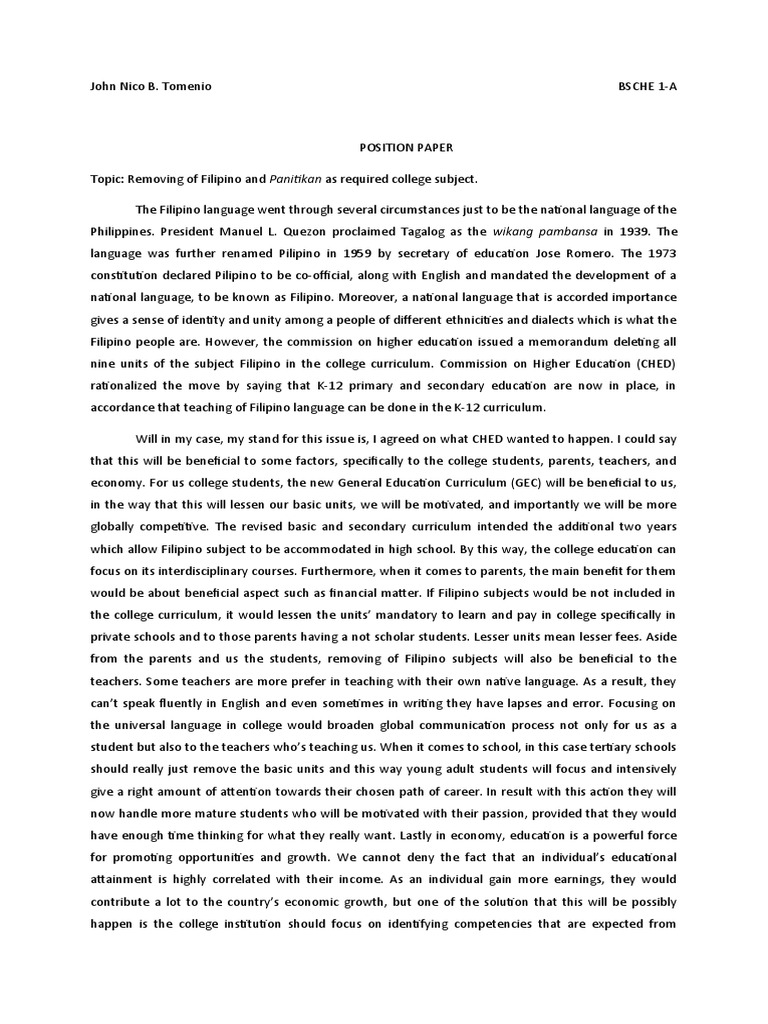 Position Paper | PDF | Teachers | Cognition