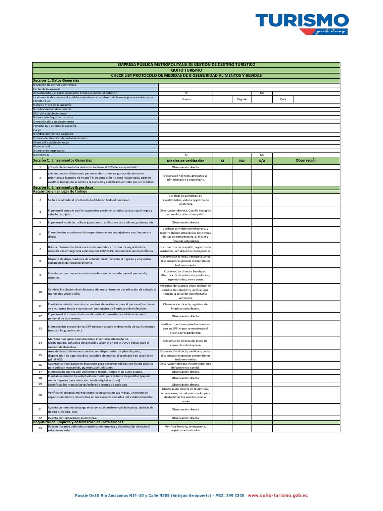 02 Check List Alimentos y Bebidas | PDF | Agua | Lavado de manos