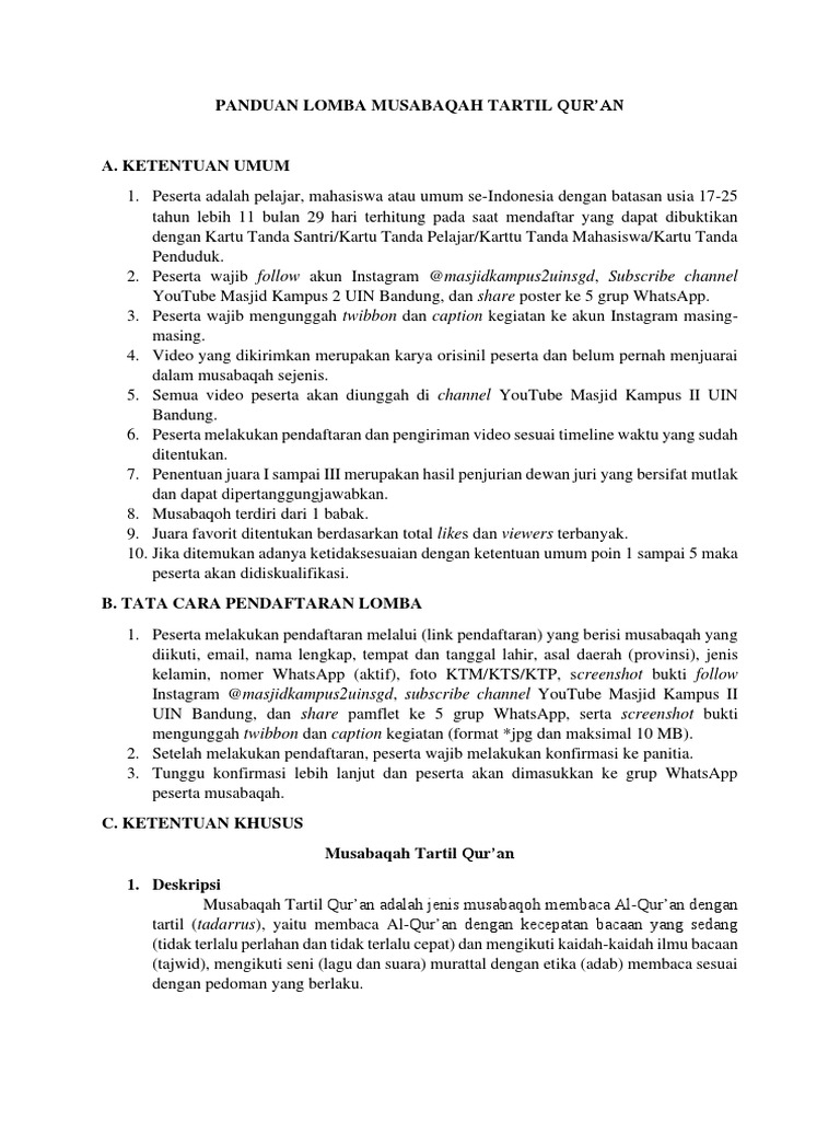 Panduan Lomba Musabaqah Tartil Qur 'An | PDF Panduan Lomba Musabaqah Tartil Qur 'An | PDF