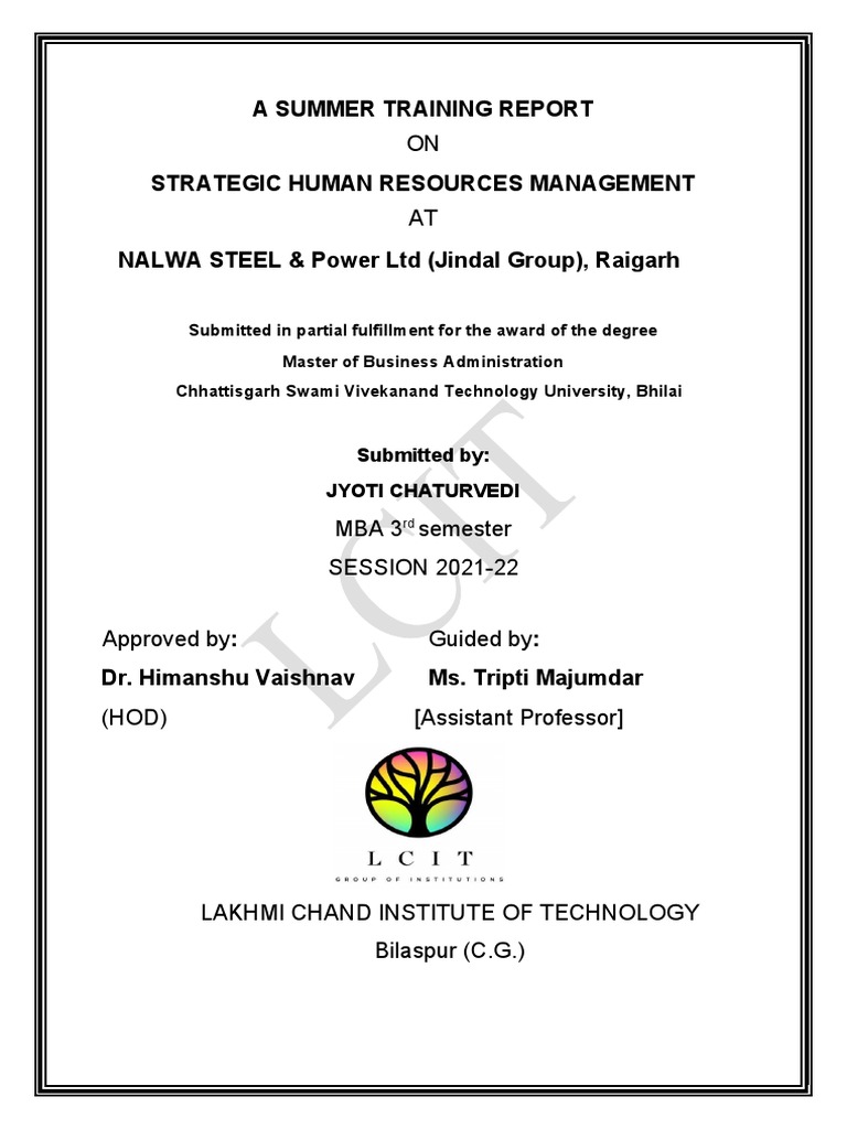 ON AT: A Summer Training Report Strategic Human Resources Management ...
