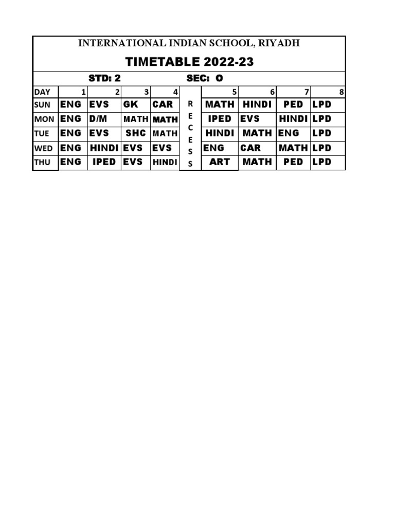 Class 2 o Timetable | PDF