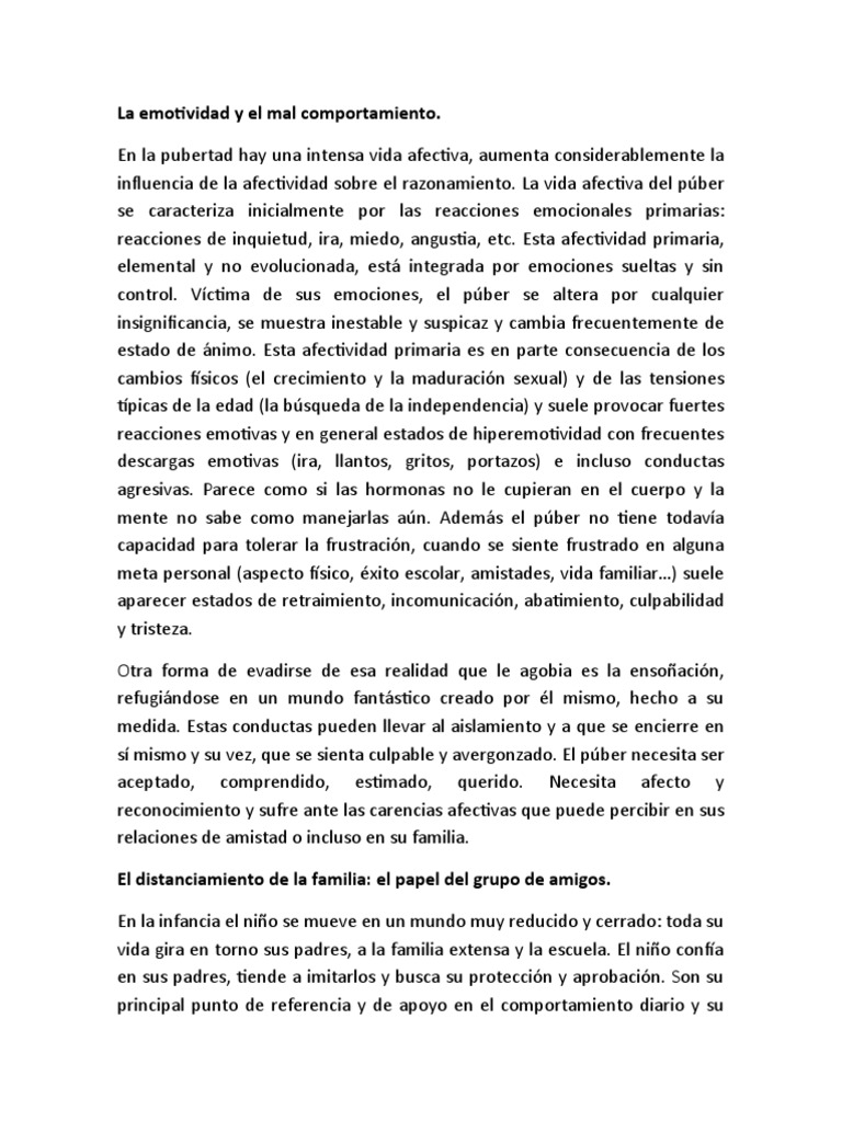 La Emotividad y El Mal Comportamiento | PDF | Las emociones | Pubertad