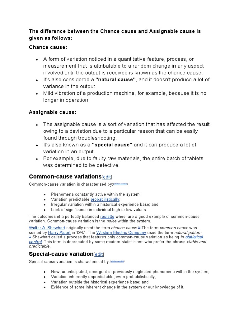 Exploring the Distinction Between Chance Causes and Assignable Causes ...