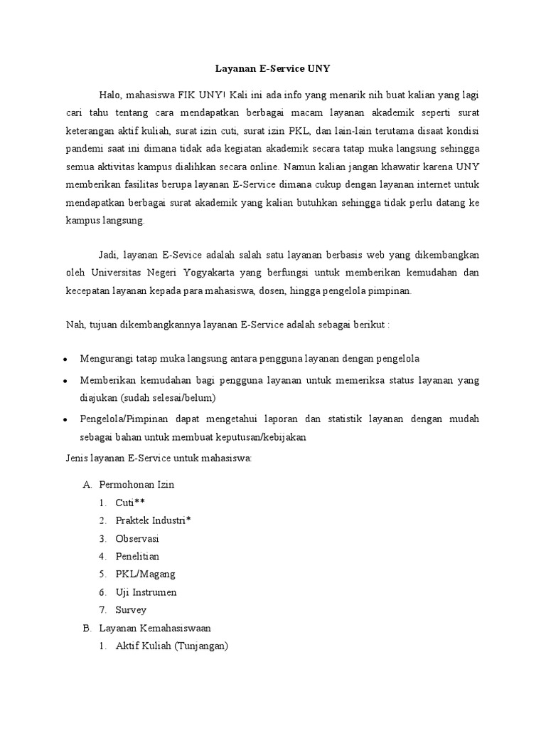Layanan E-Service UNY | PDF
