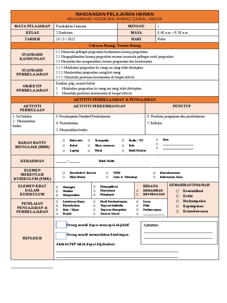 RPH PJ Tahun 2 | PDF