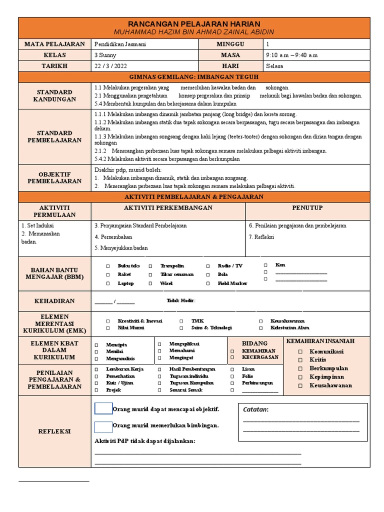 RPH PJ Tahun 3 | PDF