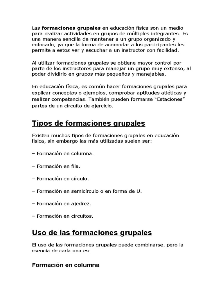 Formaciones grupales en educación física | PDF