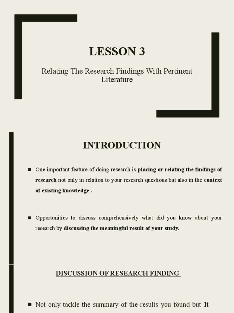 Lesson 3: Relating The Research Findings With Pertinent Literature | PDF