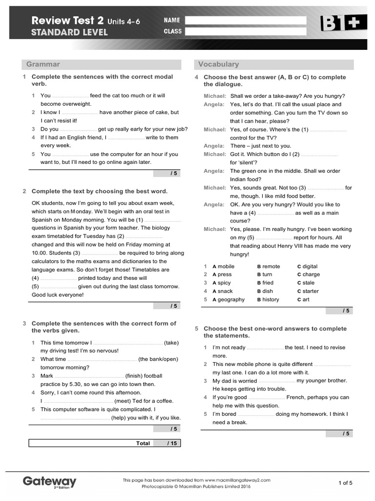 B1+ Review Test 2 Standard | PDF | Test (Assessment)