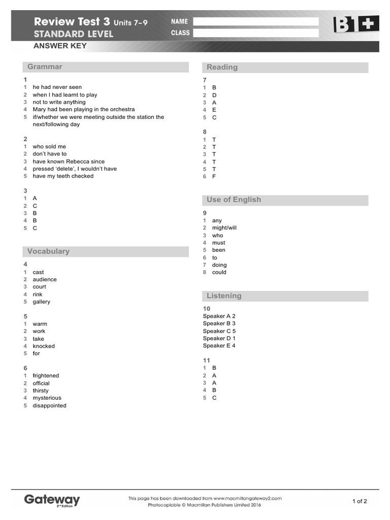 B1+ Review Test 3 Answer Key Standard | PDF | Linguistics | Human ...