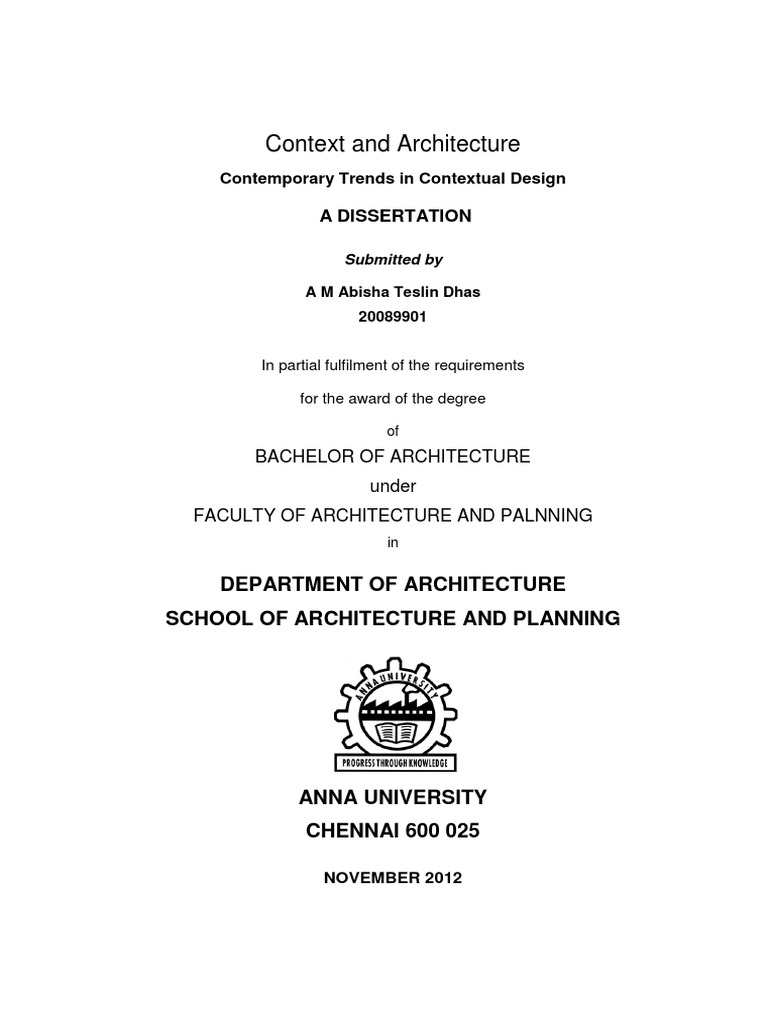 Context and Architecture - A Dissertation | PDF | Thesis | Design