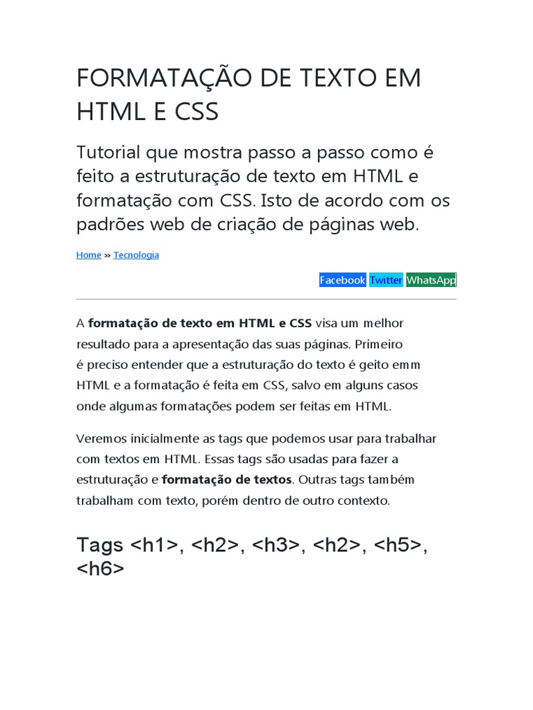 Formatação de Texto em HTML e CSS | PDF | Html | XML