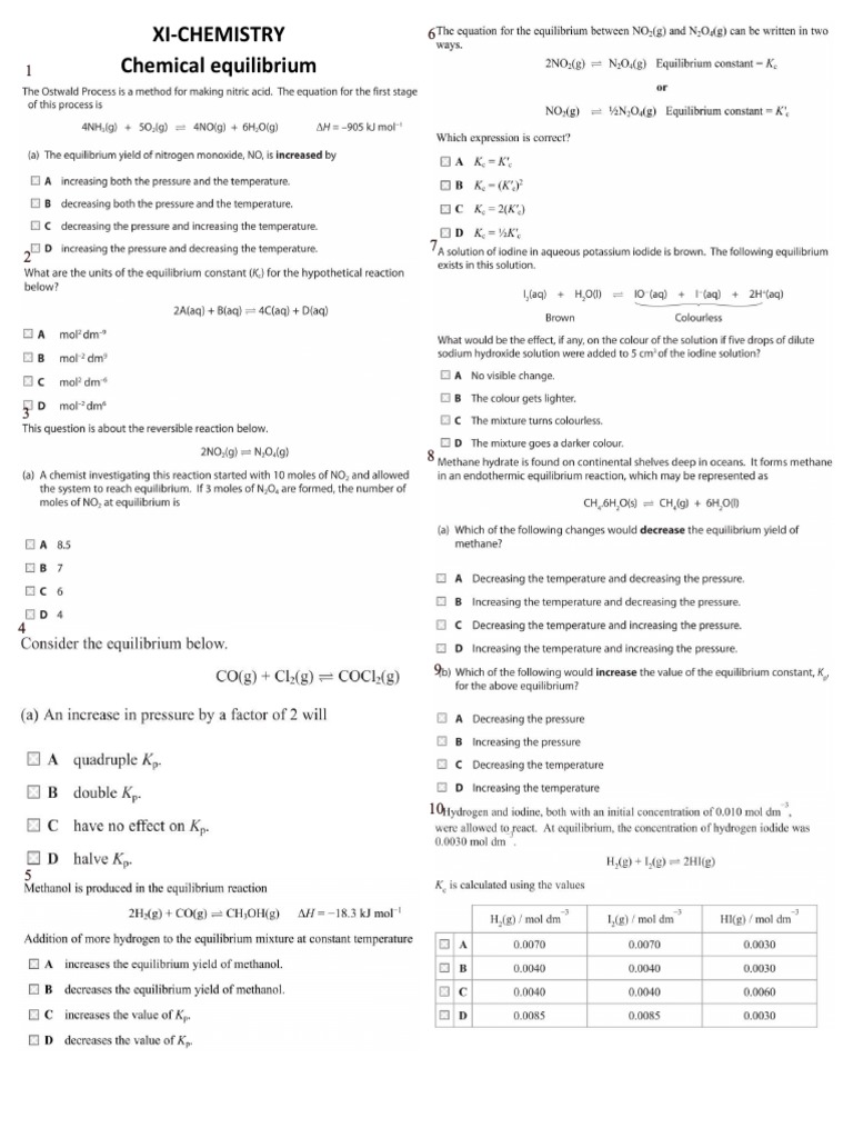 Chemical Equilibrium Worksheet 2 | PDF