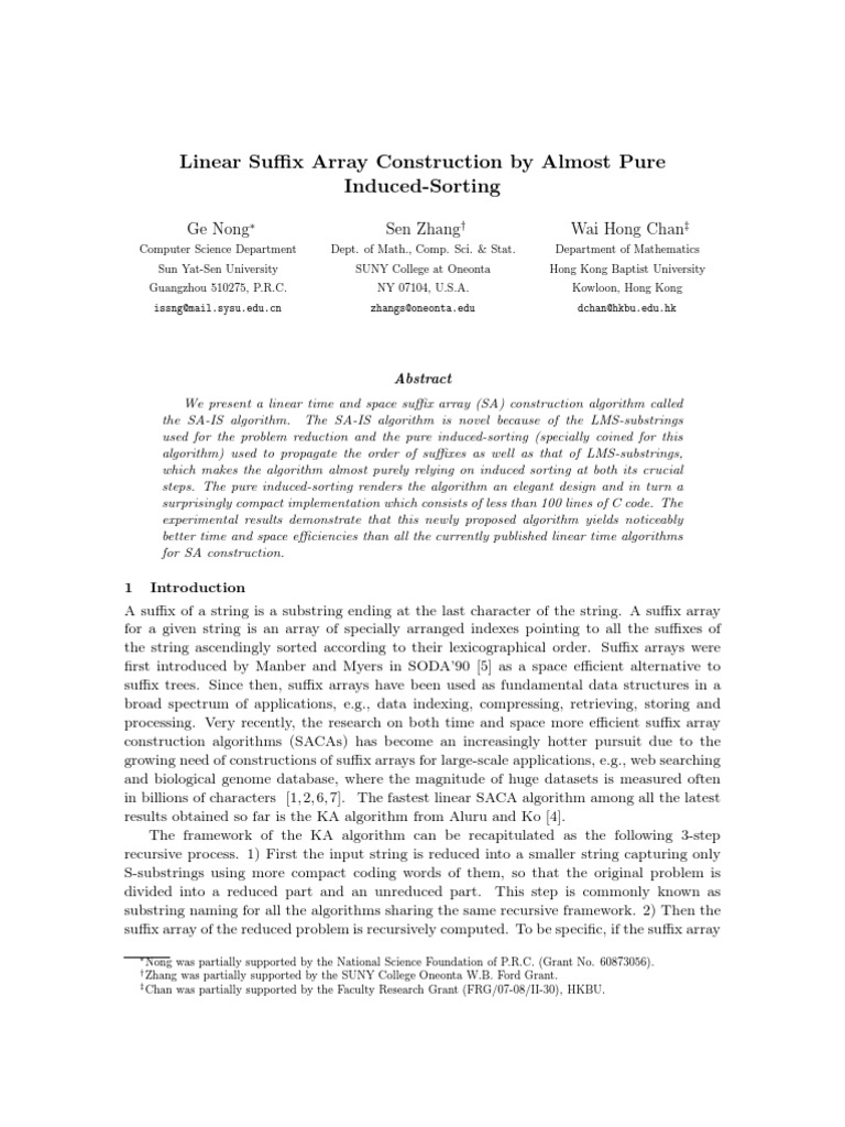 Linear Suffix Array Construction By Almost Pure Induced Sorting Pdf