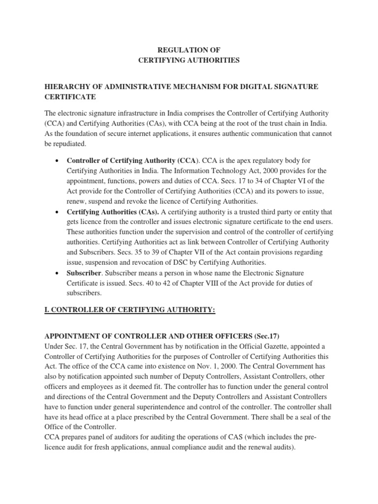 Regulation of Certifying Authorities | PDF | License | Public Key Certificate