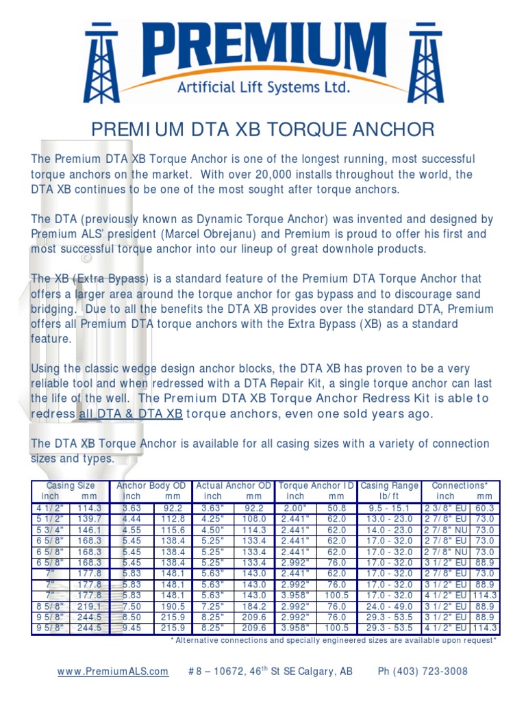 Premium Dta XB Torque Anchor: Redress All DTA & DTA XB Torque Anchors ...