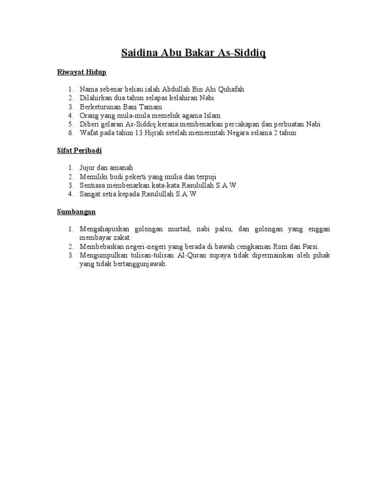 Saidina Abu Bakar As-Siddiq | PDF | Perjalanan | Agama & Spiritualitas