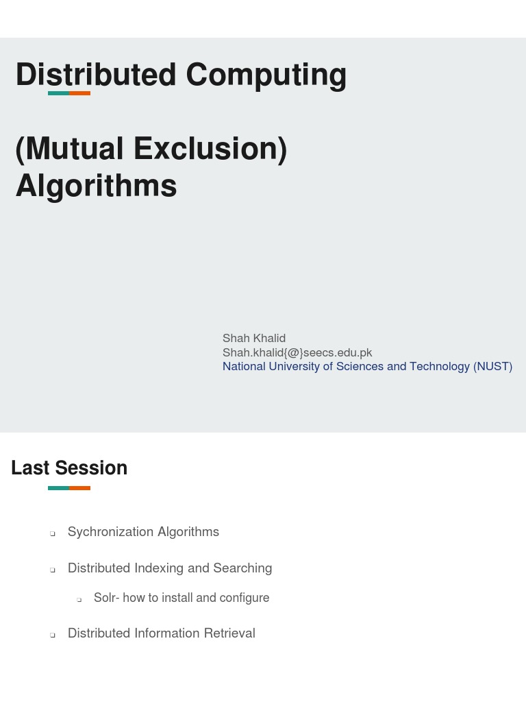 Lecture 16,17, 18 Mutual Exclusion Algorithms | PDF | Telecommunications | Computer Data