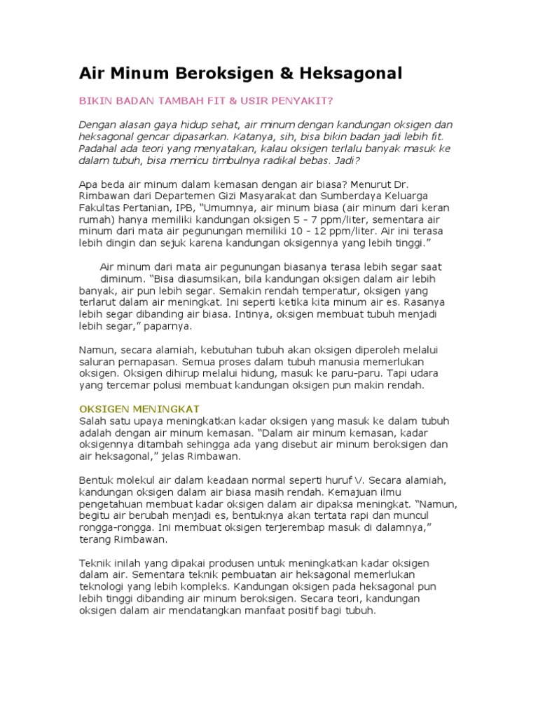 Air Minum Beroksigen | PDF | Kesehatan Holistik