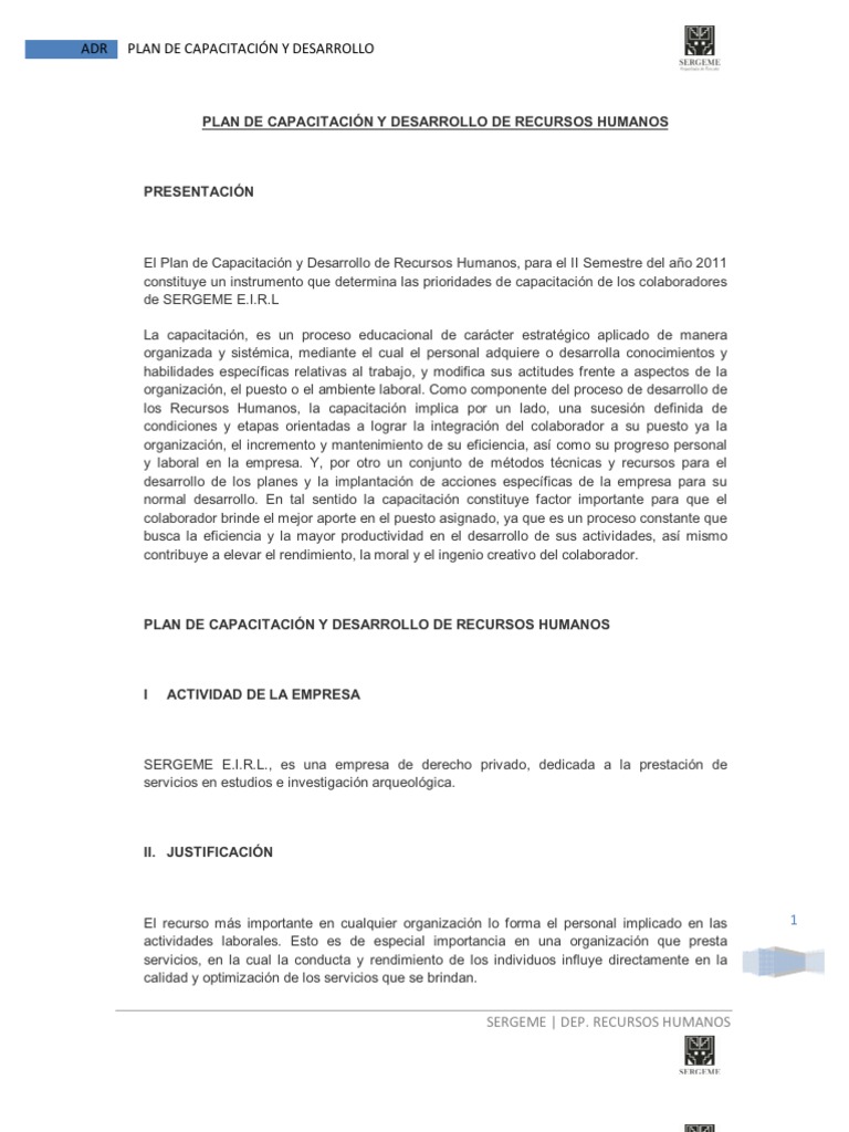 Plan De Capacitacion Y Desarrollo Pdf Recursos Humanos Planificación