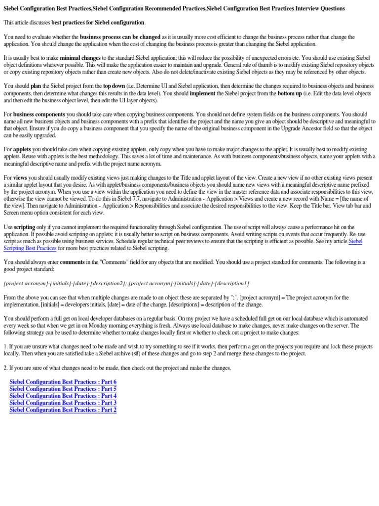 Siebel Configuration Best Practice | PDF | Scripting Language ...