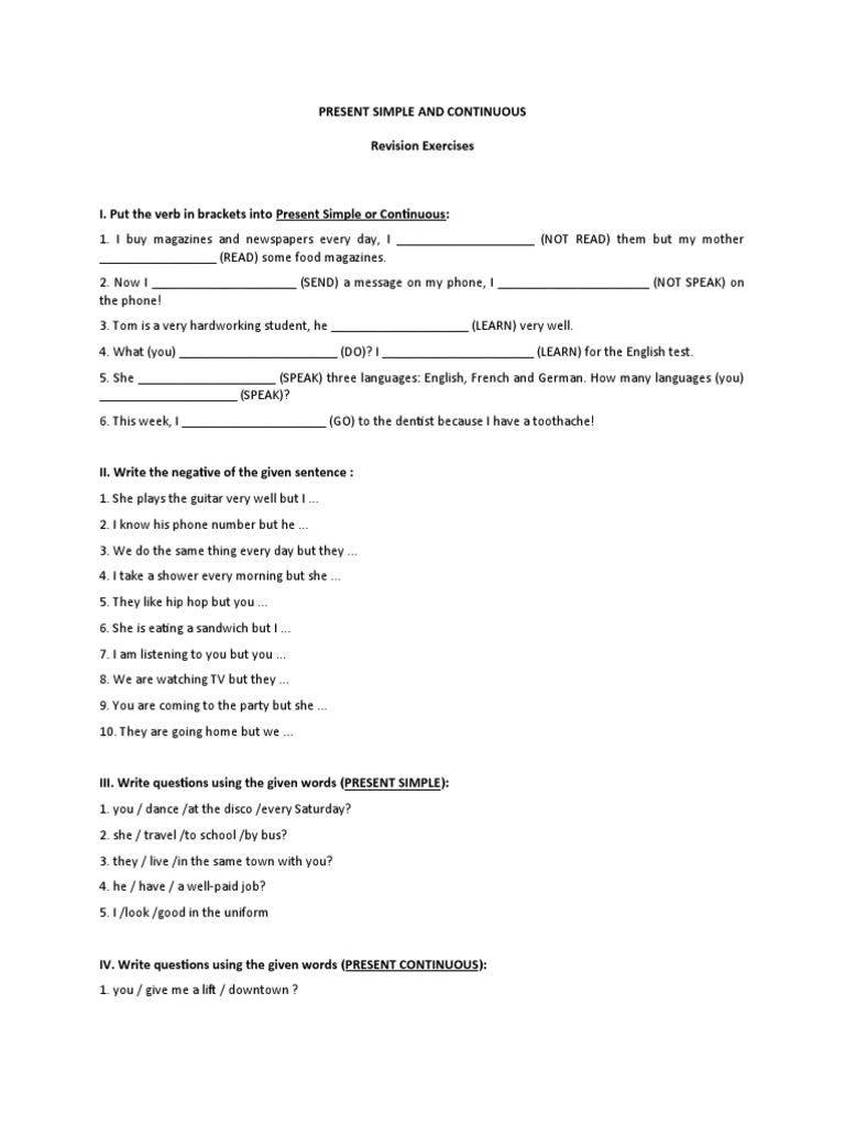 PRESENT SIMPLE AND CONTINUOUS - Beginners | PDF