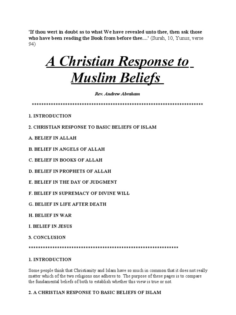 A Christian Response To Muslim Beliefs | PDF | Revelation | Prophets ...