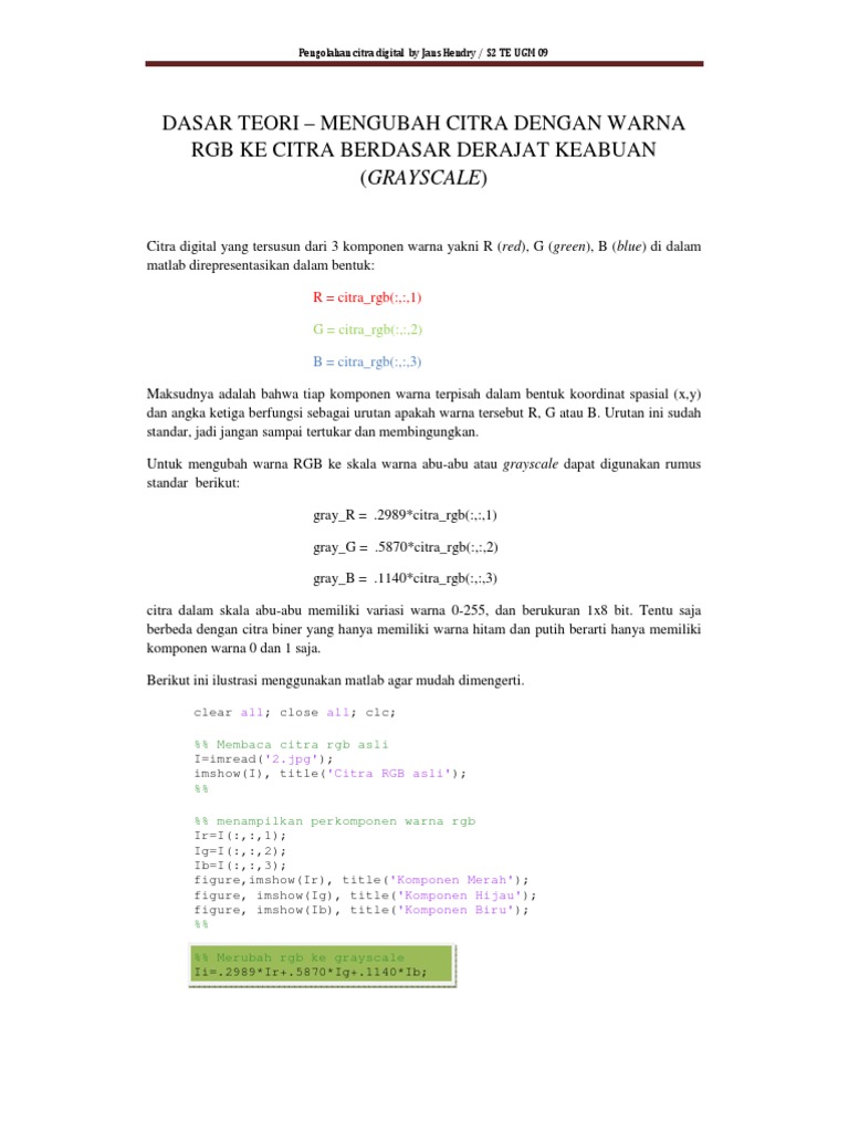 Konsep Mengubah Citra RGB Ke Citra GrayScale | PDF