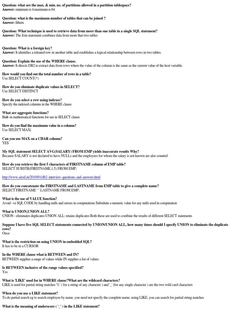 DB2 Interview Questions Answers | PDF | Sql | Database Index