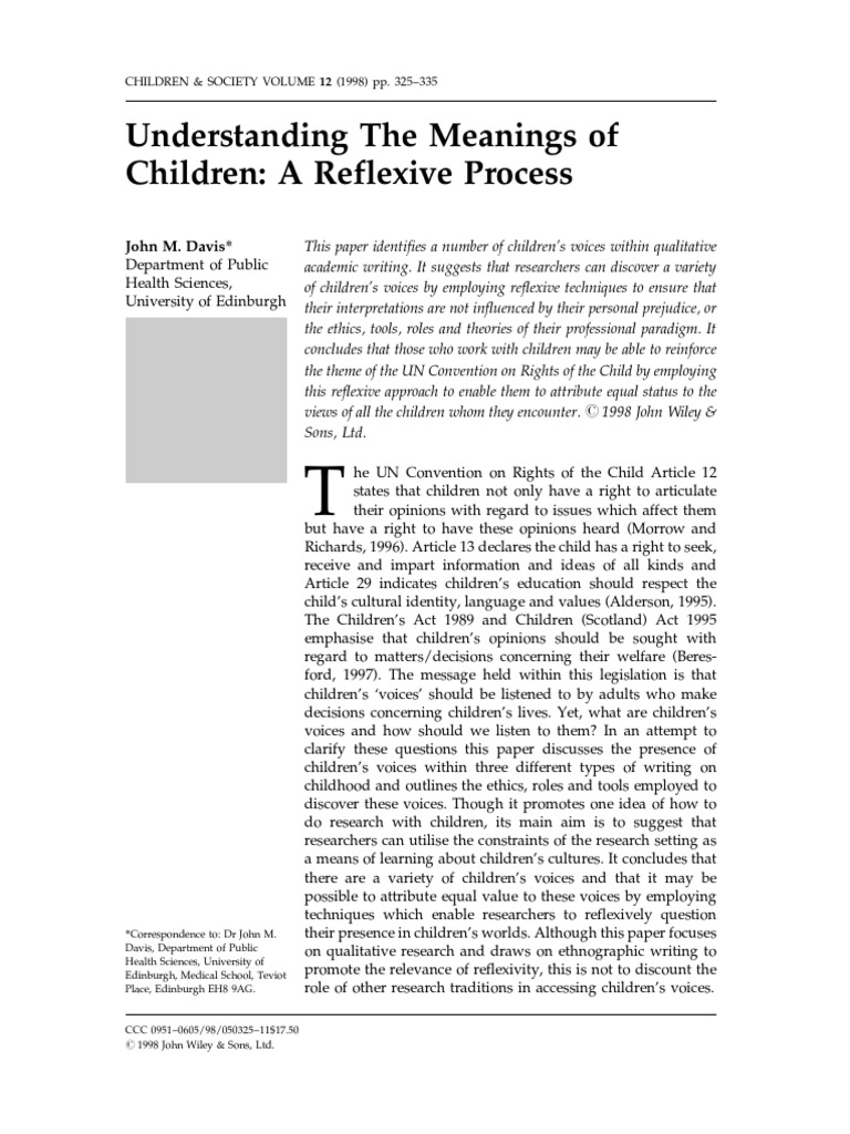 Understanding The Meanings of Children: A Reflexive Process: CHILDREN ...
