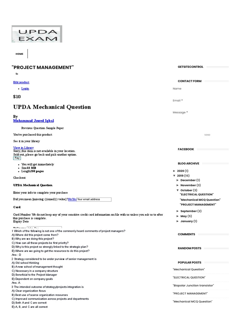 UPDA Mechanical Question: "Project Management" | Download Free PDF ...