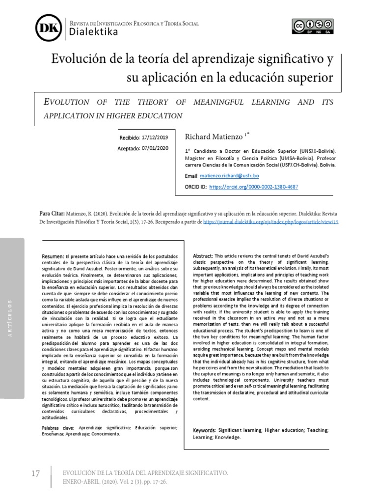 Evolucion Teoria Aprendizaje Significativo | Descargar gratis PDF | Aprendizaje | Conocimiento