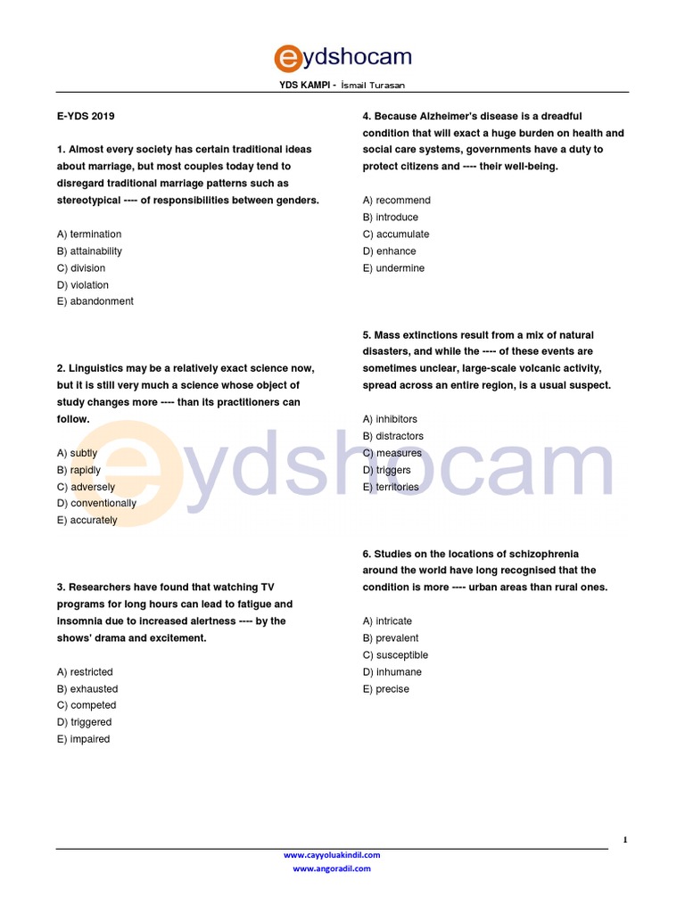 E-YDS Exam Preparation Insights | PDF | Feeling | Attachment Theory