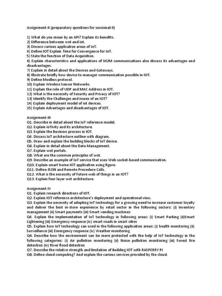 Iot Questions For Assignments | PDF | Internet Of Things | Computing