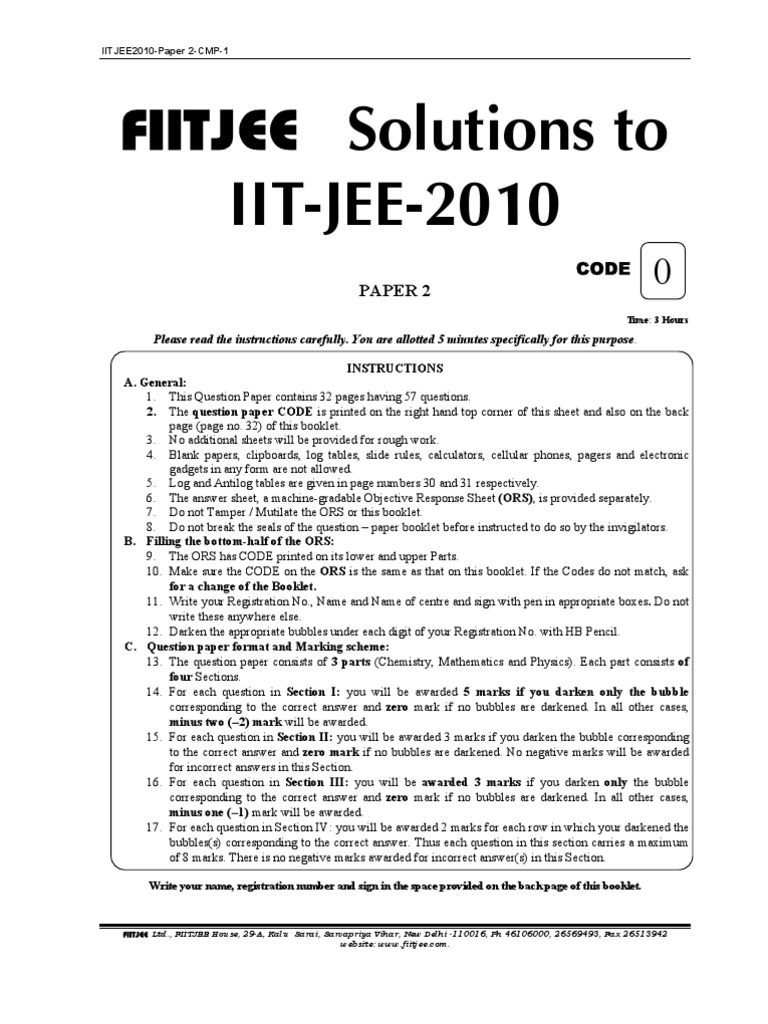 Iit Jee 2010 Paper 2 | PDF