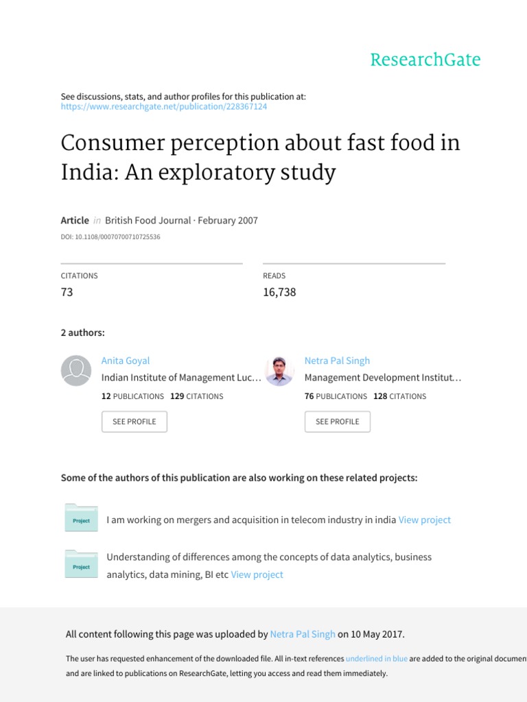 Consumer Perception of Fast Food in India | PDF | Fast Food Restaurants ...